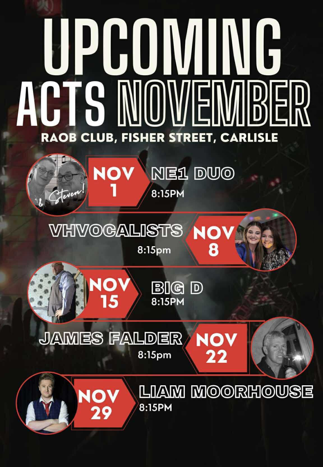 Upcoming Acts – November 2025 – RAOB Club Carlisle
